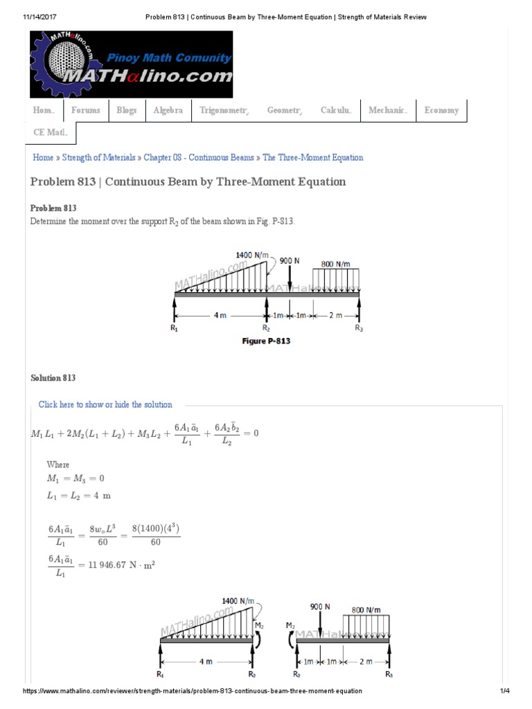 Problem 813 - Continuous Beam by Three-Moment Equation - Strength of ...