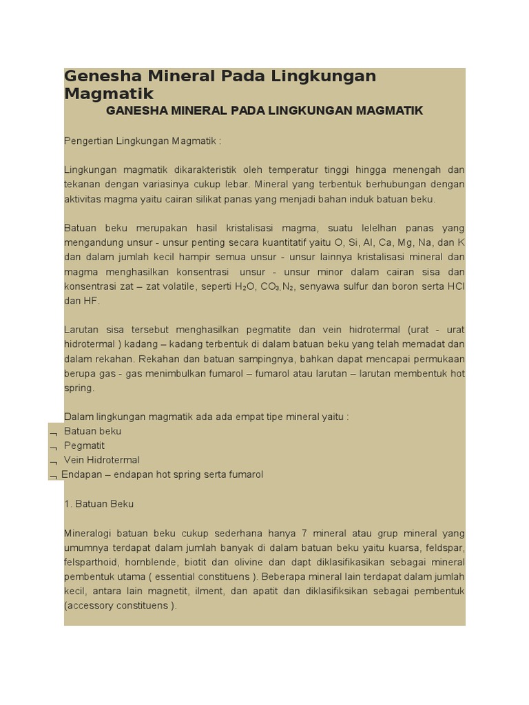 Proses Pembentukan Mineral Magmatik | PDF