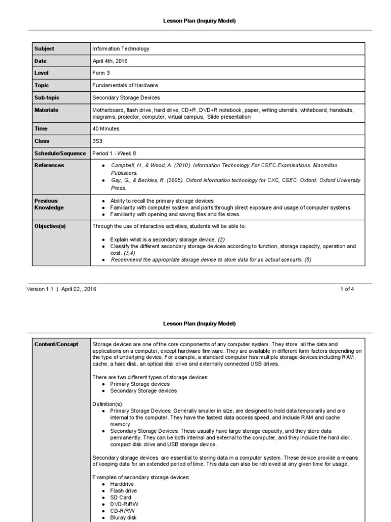 Lesson Plan (Inquiry Model) : Publishers. Press | PDF | Computer Data ...