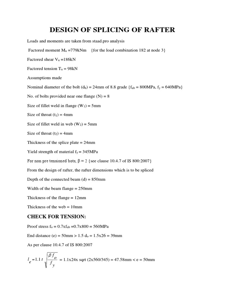 Design of Splicing of Rafter | PDF | Screw | Beam (Structure)
