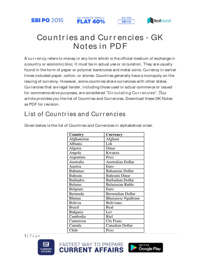 Countries, Currencies, and a Comprehensive List: A Concise Guide to the ...