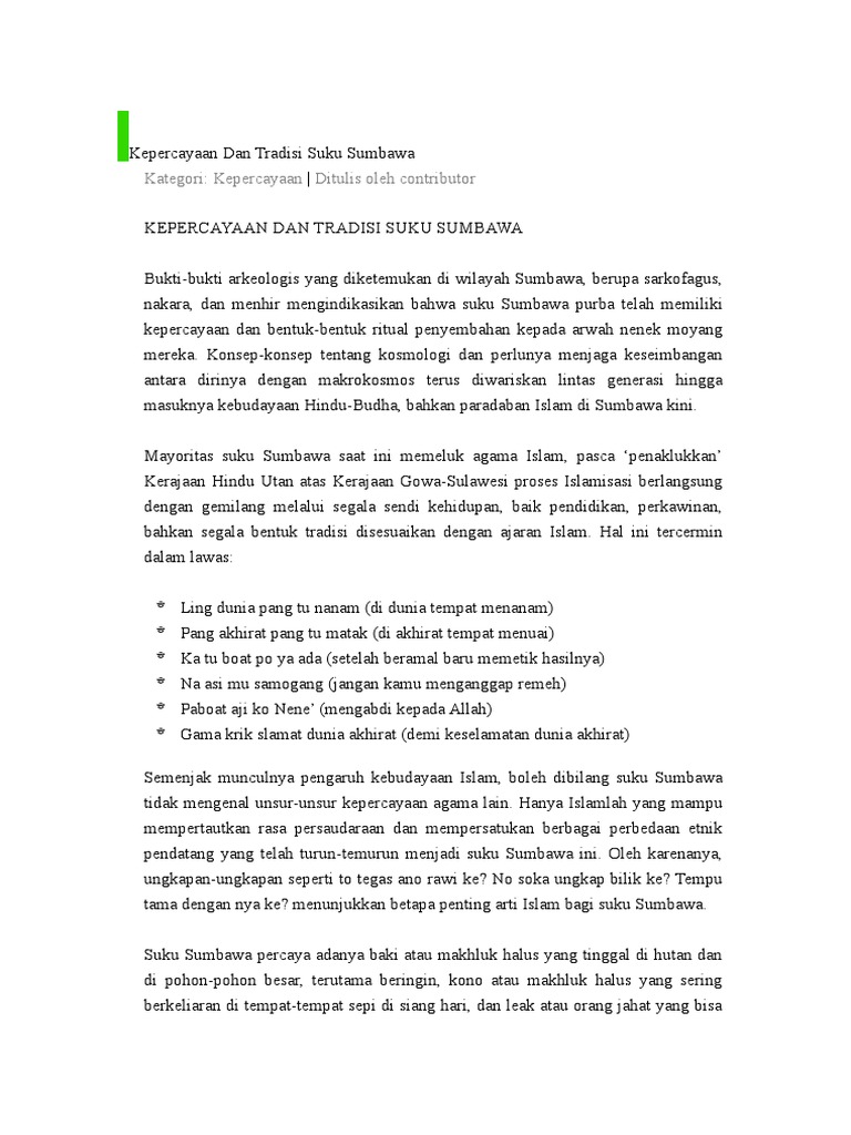 Kepercayaan Dan Tradisi Suku Sumbawa | PDF