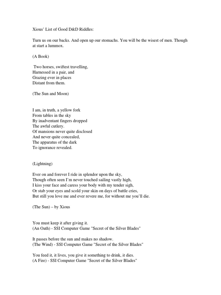 Xious' List of Good D&D Riddles | PDF | Nature