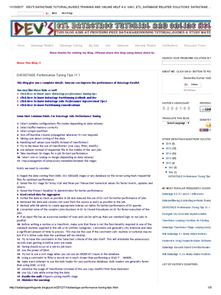 DATASTAGE Performance Tuning Tips V1.1 | PDF | Database Index | Databases
