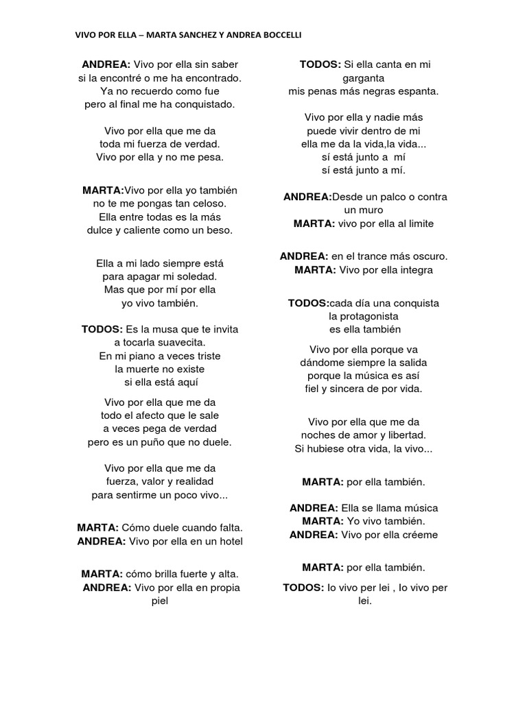 Letra Canción - Vivo Por Ella | PDF | Ocio