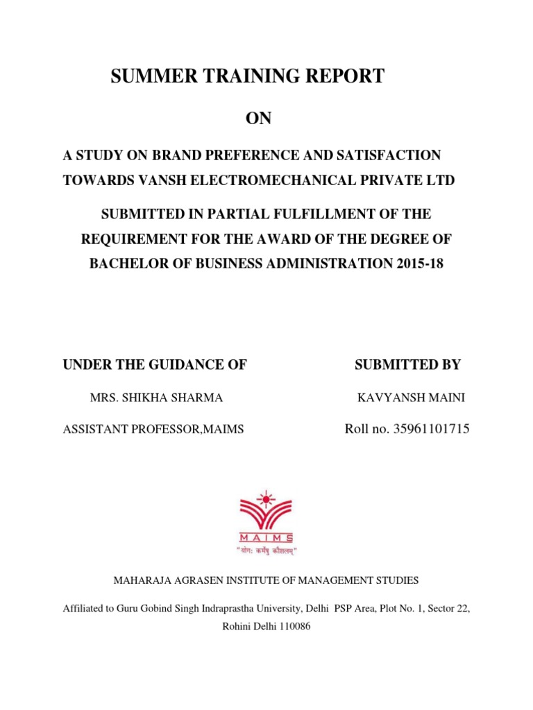 Summer Training Report | PDF | Survey Methodology | Customer Satisfaction