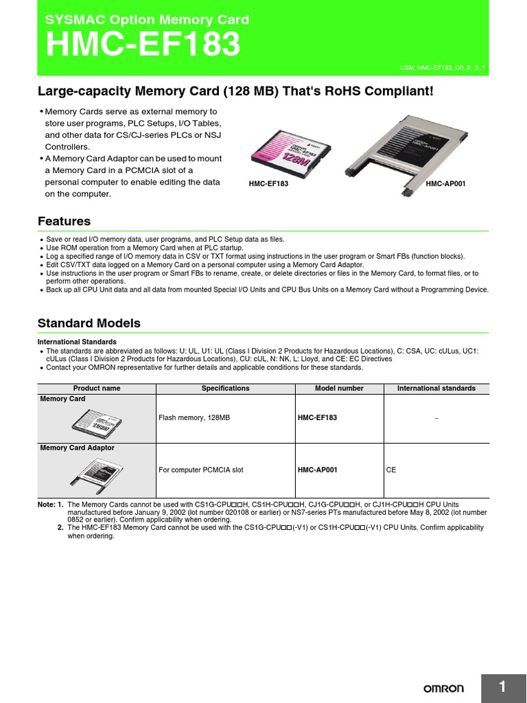 Hmc-Ef183: Large-Capacity Memory Card (128 MB) That'S Rohs Compliant ...
