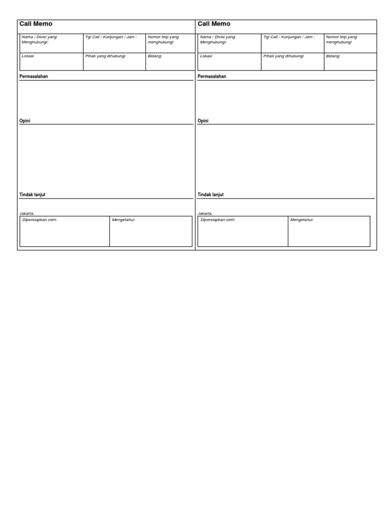 Format Call Memo untuk Bank | PDF