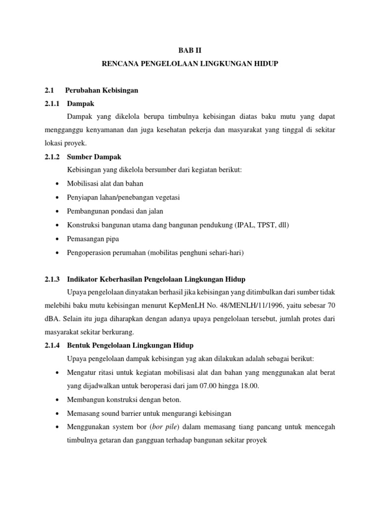 Bab Ii Rencana Pengelolaan Lingkungan Hidup | PDF