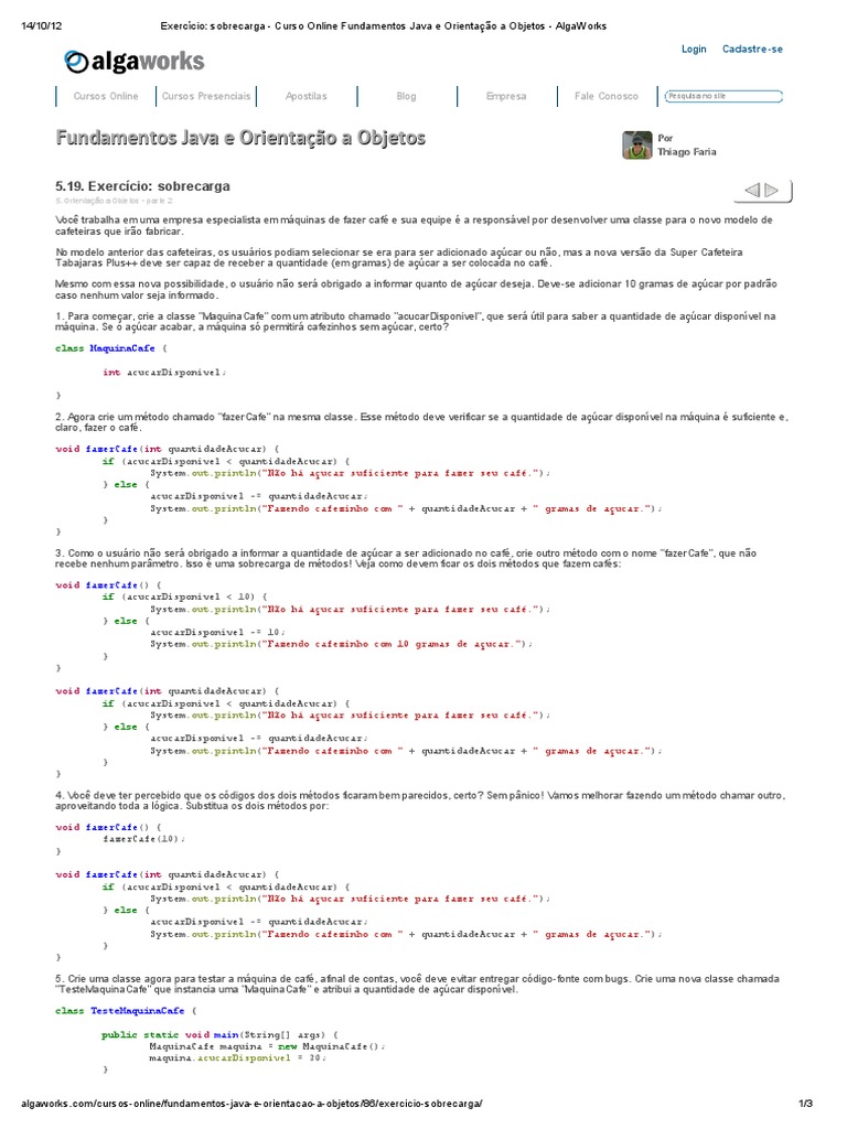 Exercício: Sobrecarga em Java | PDF | Classe (programação de ...