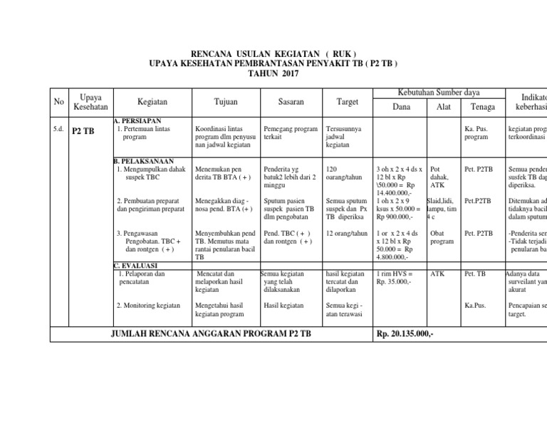 Rencana Usulan Kegiatan TB | PDF