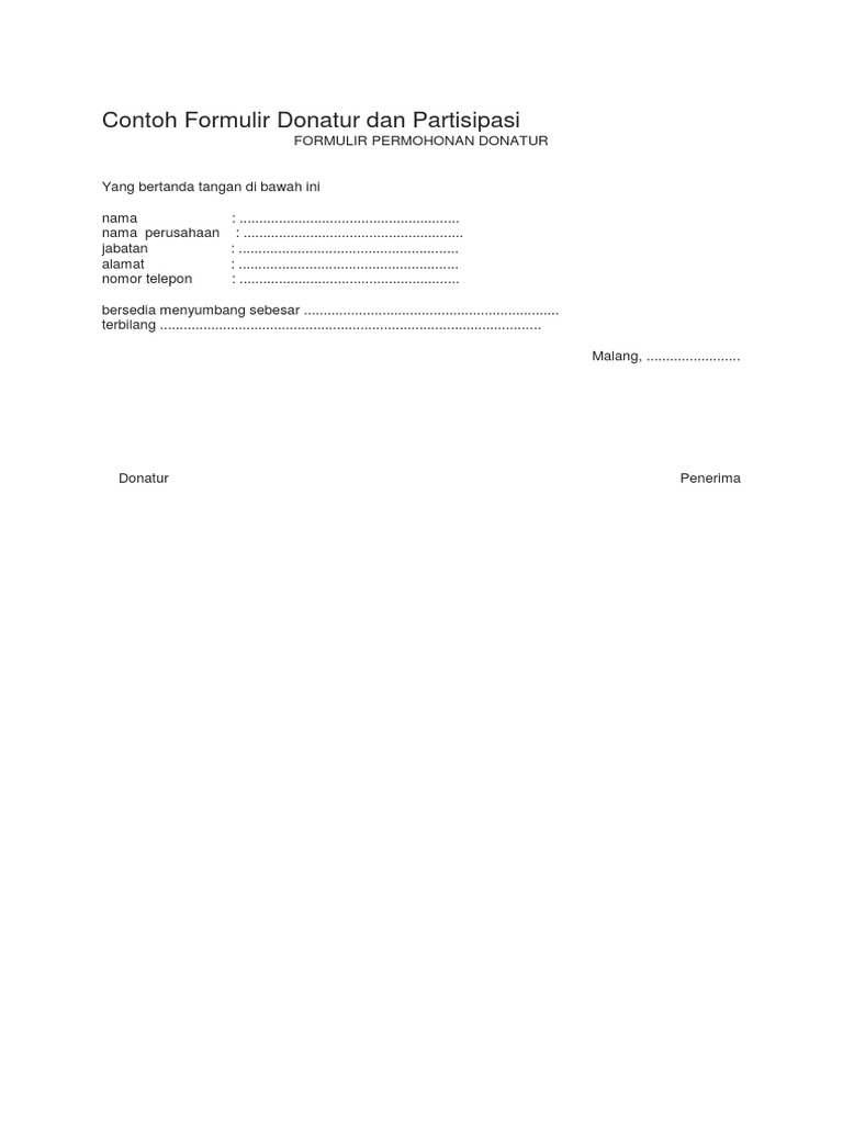 Contoh Formulir dan Permohonan Donatur | PDF