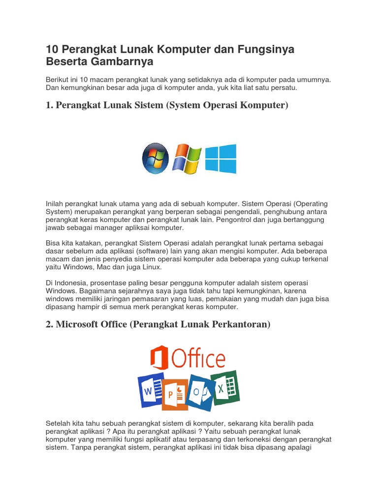 10 Perangkat Lunak Komputer Dan Fungsinya Beserta Gambarnya | PDF