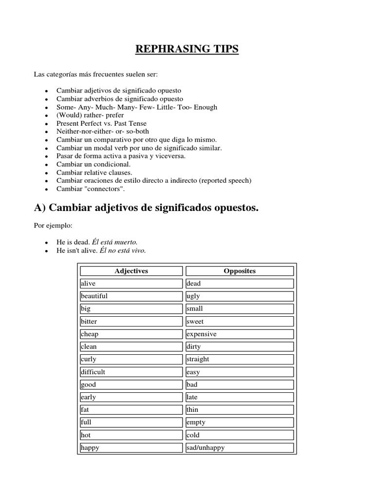 Rephrasing Tips | PDF | Onomástica | Mecánica del lenguaje