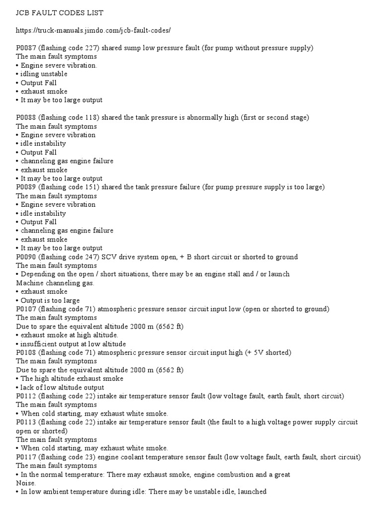 JCB Fault Codes List PDF | PDF | Engines | Smoke