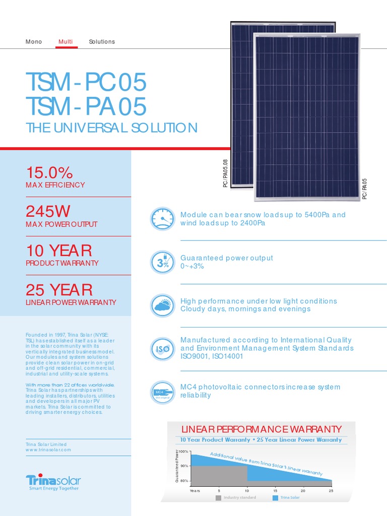 Tsm-Pc05 Tsm-Pa05: The Universal Solution | PDF | Photovoltaics | Solar ...