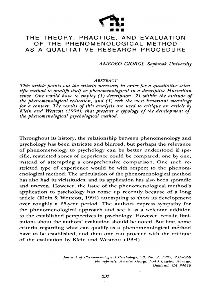Giorgi 1997 | Download Free PDF | Phenomenology (Philosophy) | Edmund ...