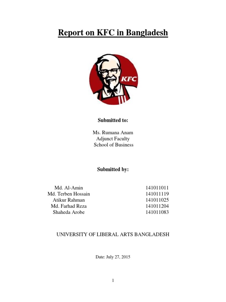Report On KFC in Bangladesh: Ms. Rumana Anam Adjunct Faculty School of ...