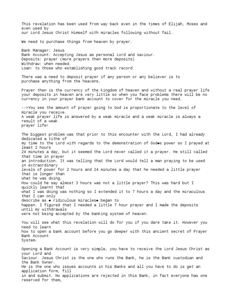 Prayer Bank Book | PDF | Miracle | Prayer