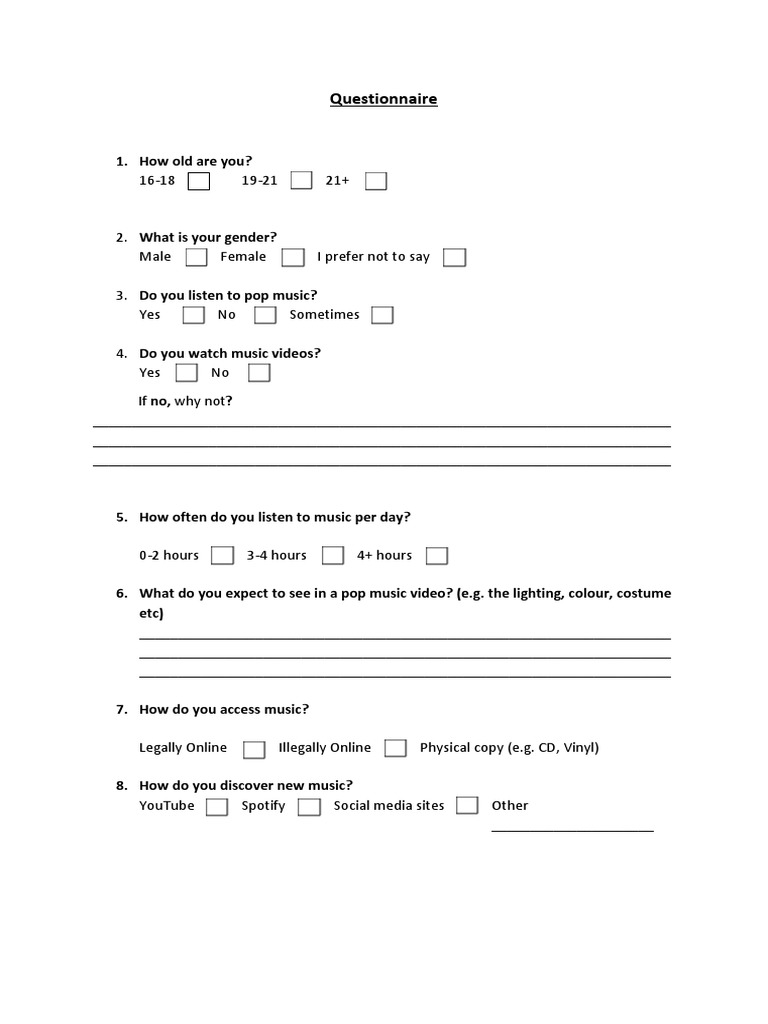 Questionnaire: 1. How Old Are You? | PDF | Social Science | Self ...