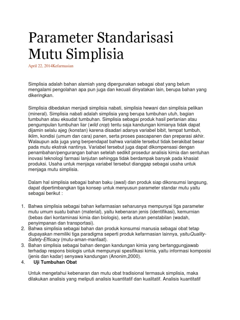 Parameter Standarisasi Mutu | PDF