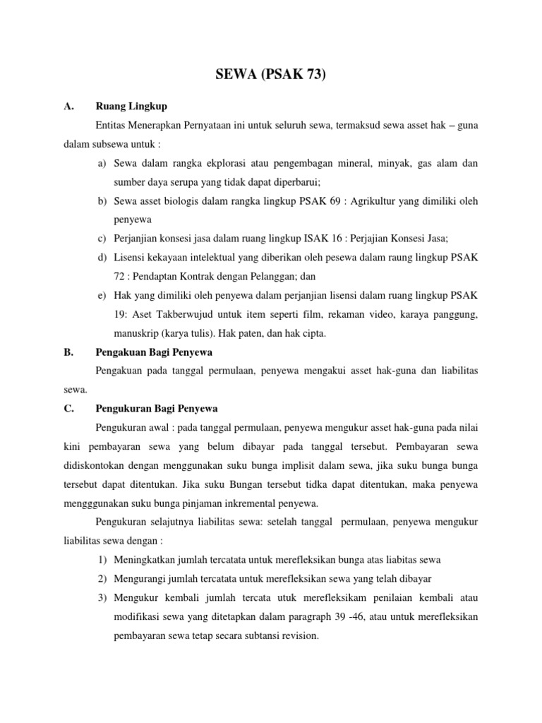 Klasifikasi dan Pengakuan Sewa PSAK 73 | PDF | Pengelolaan Keuangan & Uang