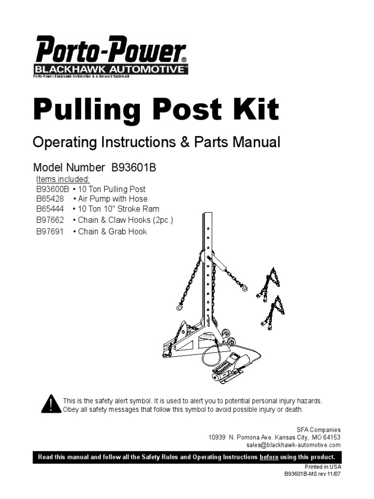 Pulling Post Kit: Operating Instructions & Parts Manual | PDF | Implied ...