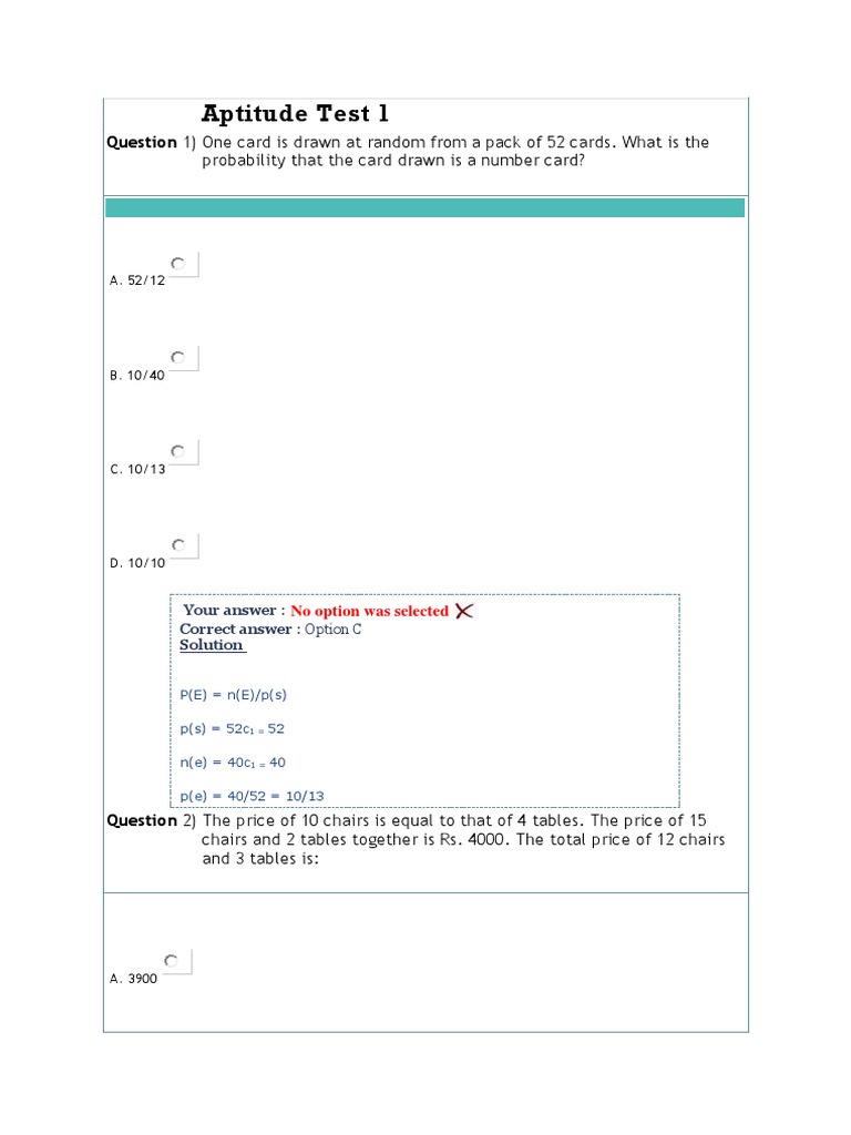 Aptitude Test 1 | PDF | Working Time | Interest
