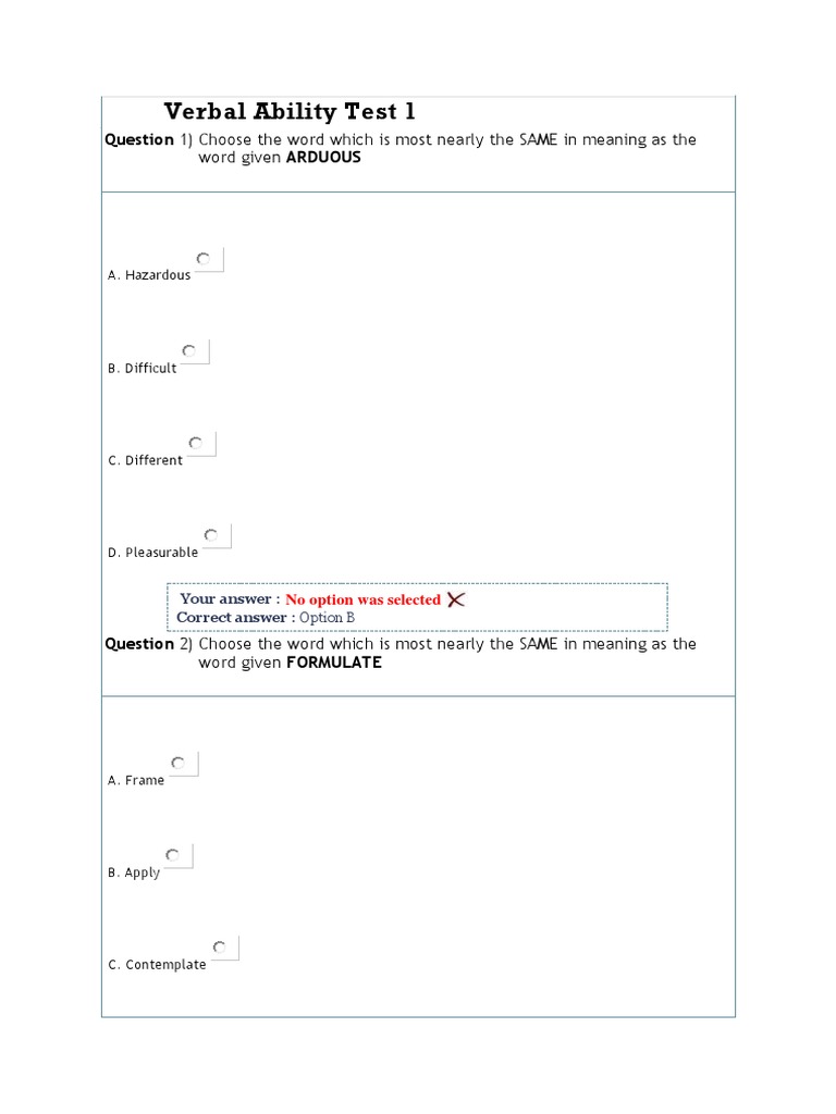 Verbal Ability Test 1 | PDF | Phrase | Cognition