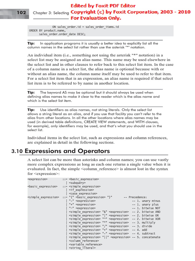 Expressions and Operators: Chapter 3: Selecting | PDF | Software Development | Theoretical ...