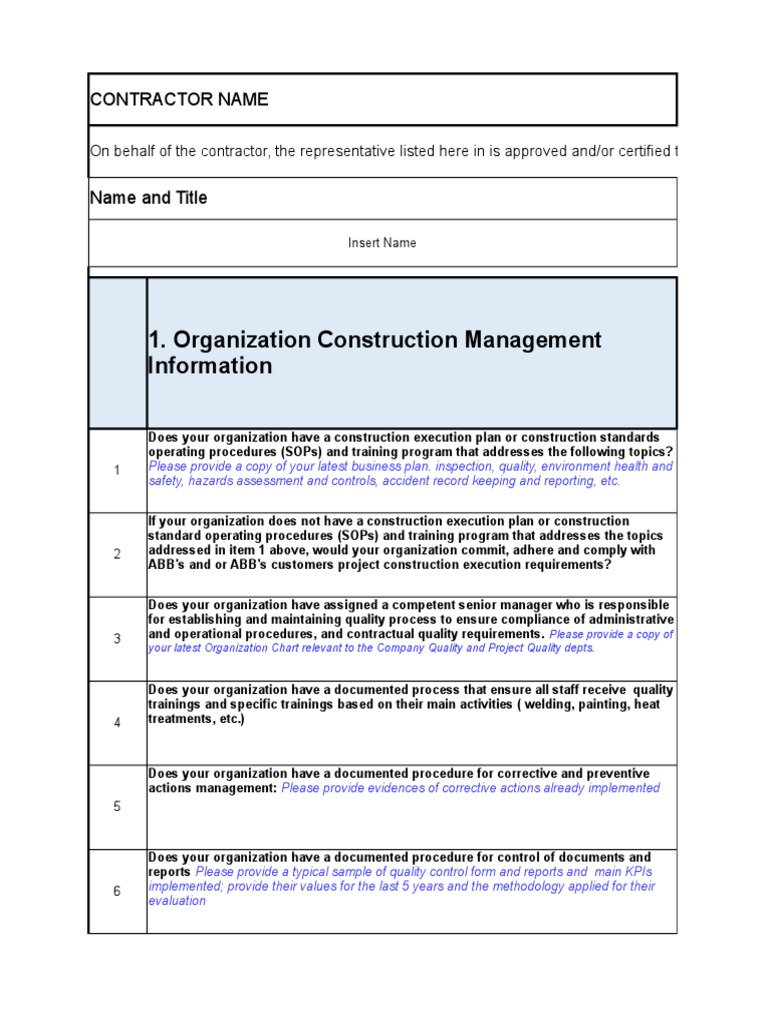 EHS Questionaire | PDF | Occupational Safety And Health | Quality ...