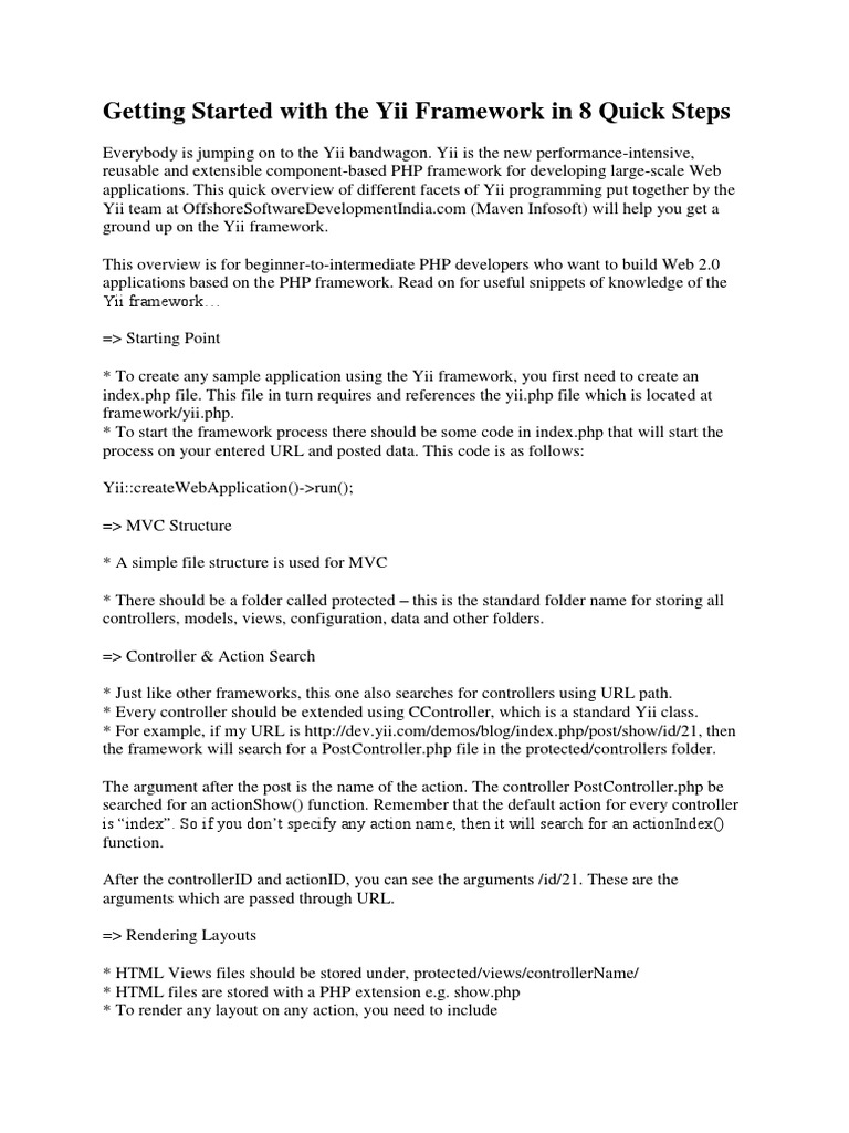 Getting Started With The Yii Framework In 8 Quick Steps Pdf Php Computer File 8073