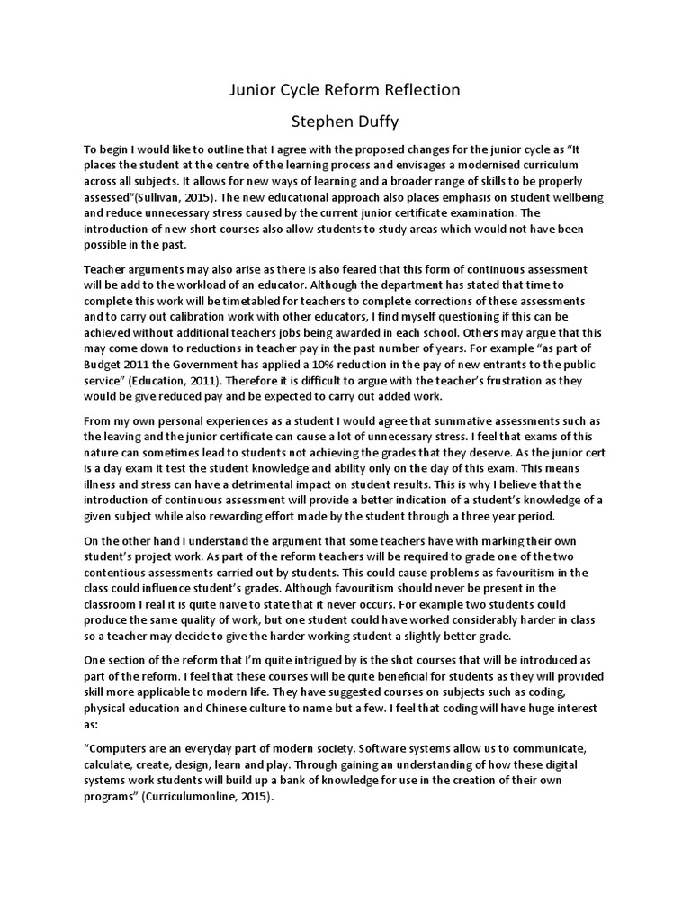 JC Reform Weekly Reflection | PDF | Teachers | Test (Assessment)