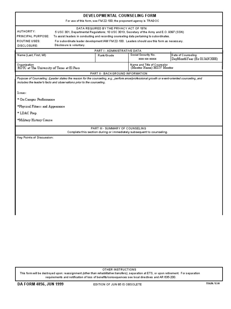 Blank Counseling Form DA 4856 | PDF | Business