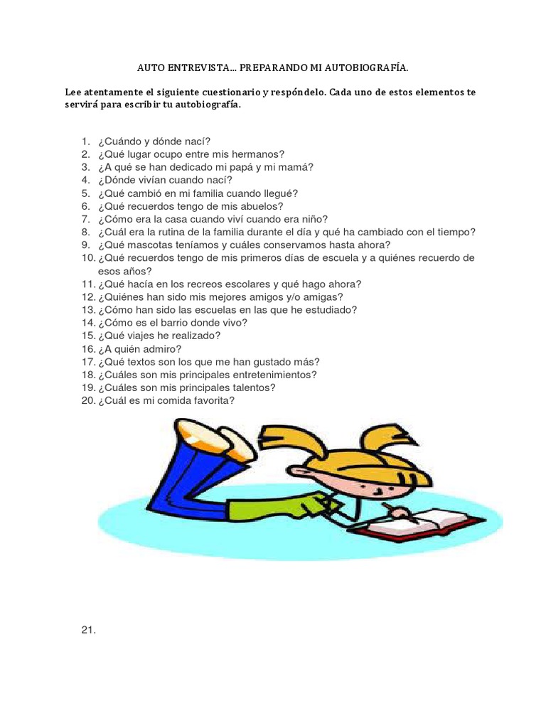 Auto Entrevista... Preparando Mi Autobiografía. Lee atentamente el ...