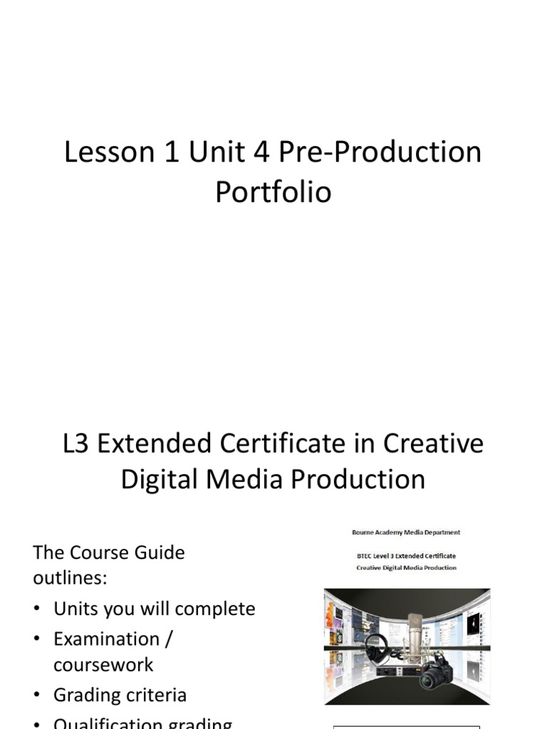 Lesson 1 Unit 4 Pre-Production Portfolio | PDF | Filmmaking | Screenplay