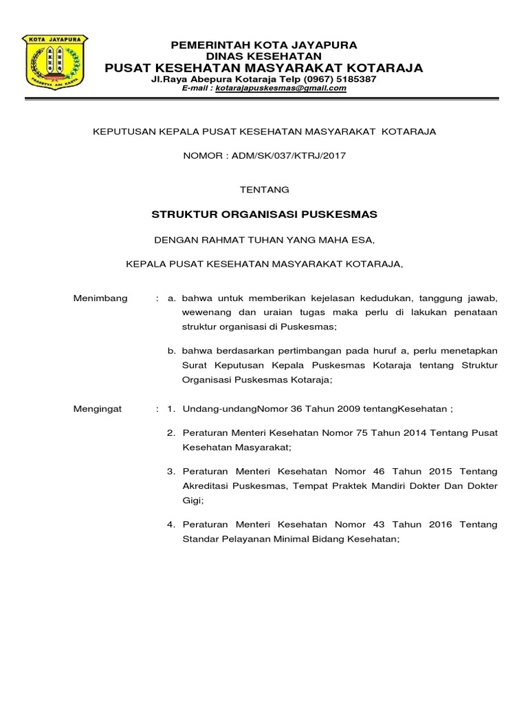 (Print - Adm) SK Struktur Organisasi Puskesmas | PDF