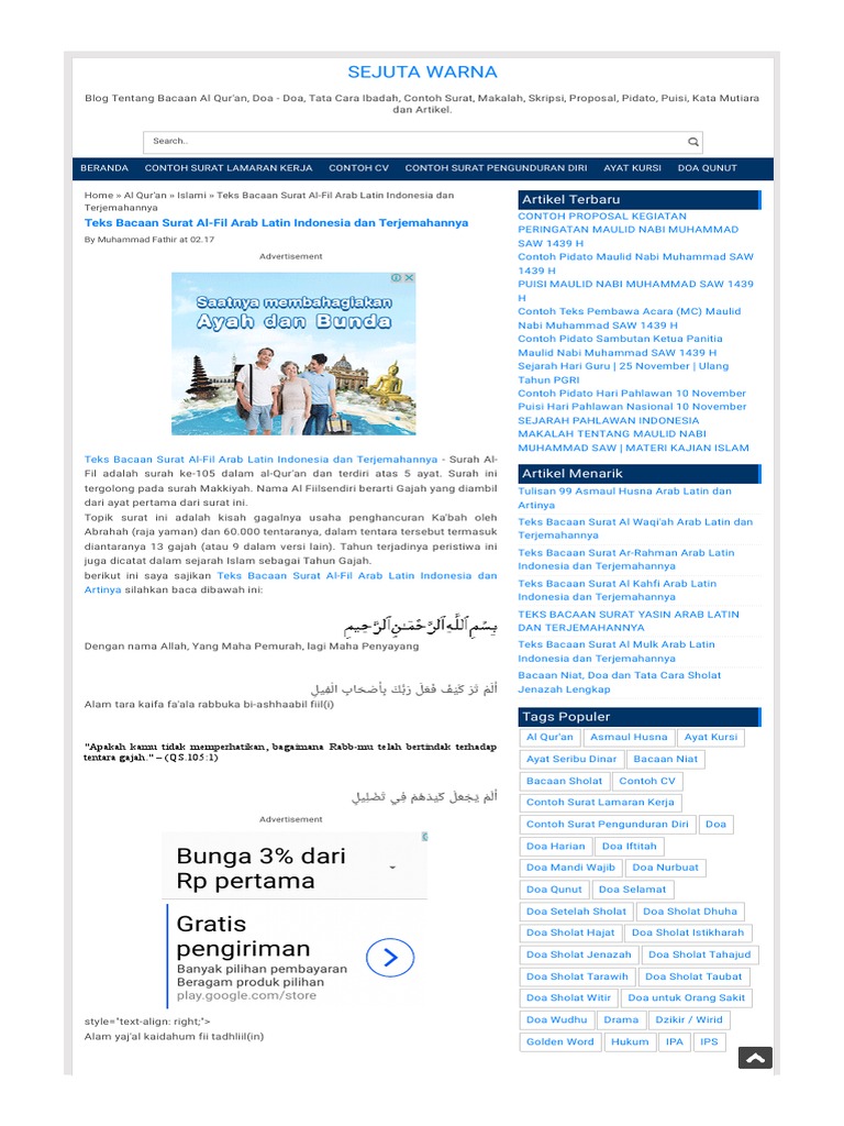 Teks Surat Al-Fil Arab Latin dan Artinya | PDF
