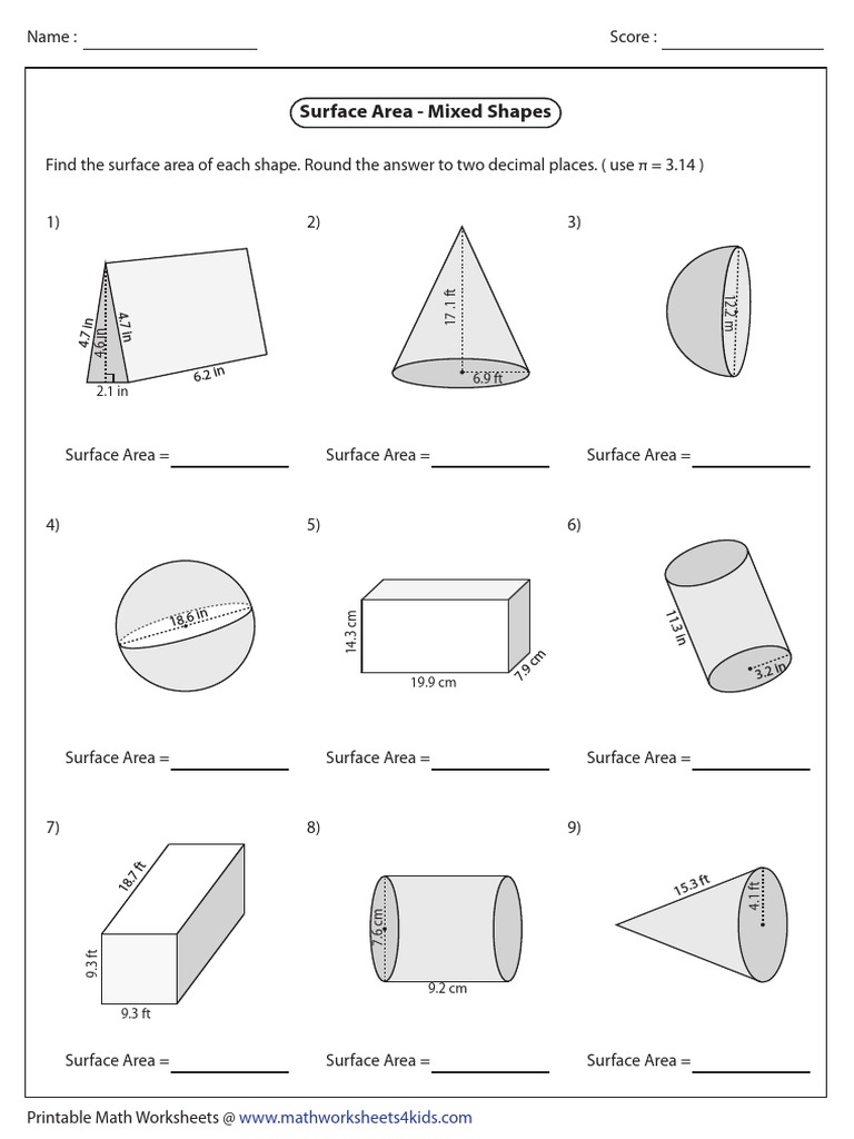 Surface Area - Mixed Shapes: 2.1 in 6.9 FT | PDF | Area | Geometry