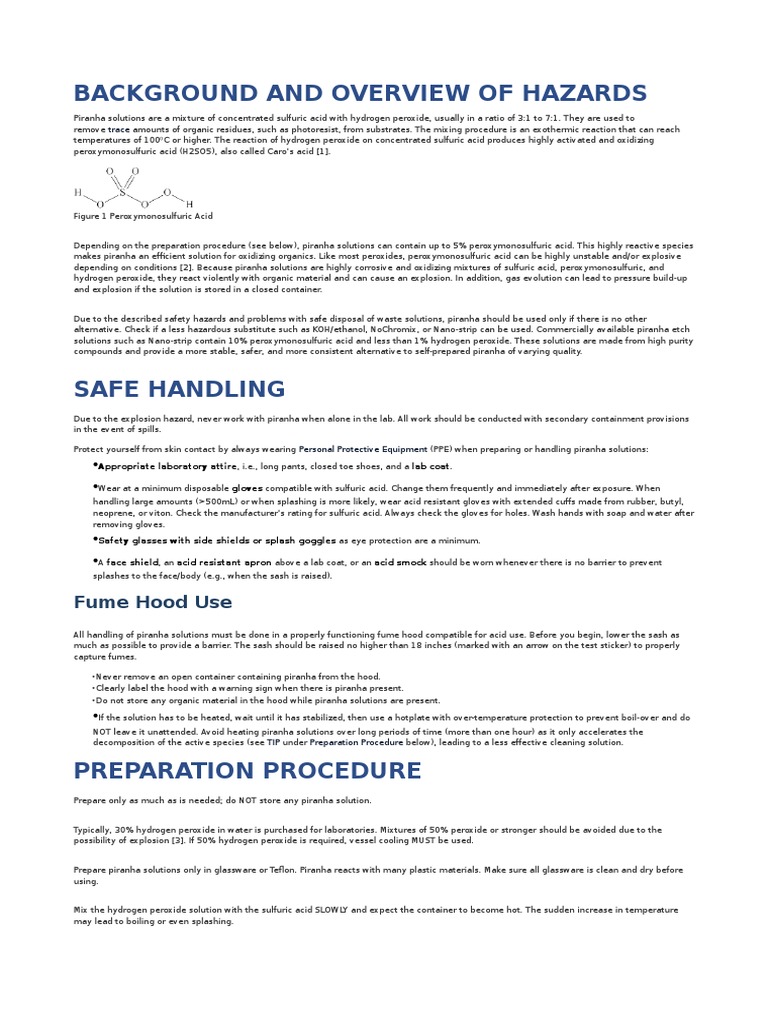 A Comprehensive Guide to the Safe Handling of Piranha Solutions ...