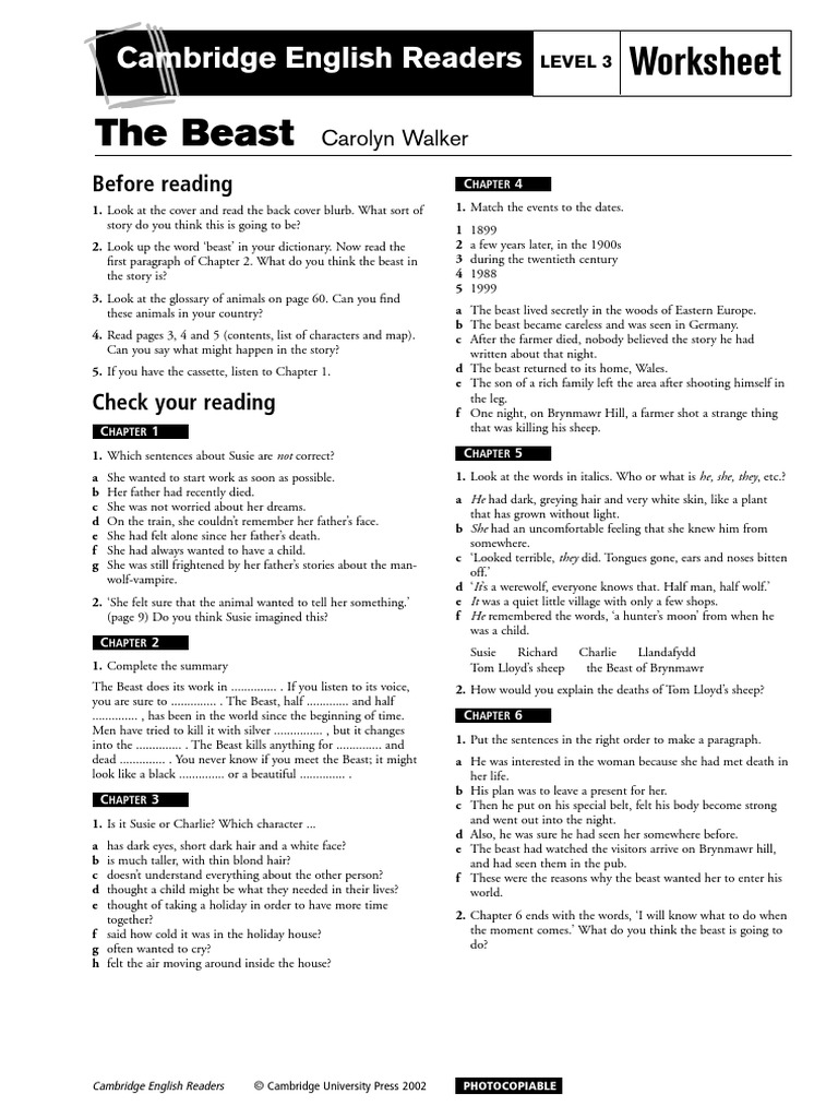 The Beast: Worksheet | PDF | Werewolves