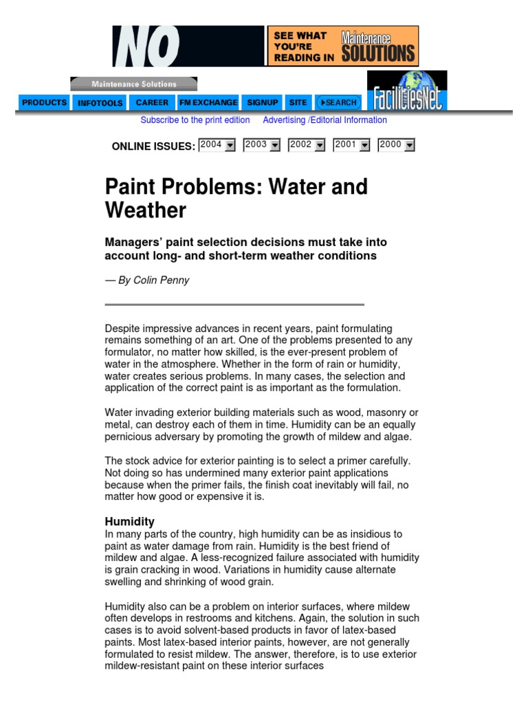 Paint Problems: Water and Weather | PDF | Paint | Atmospheric ...