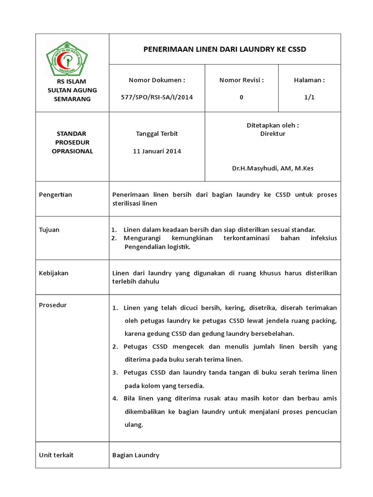 Prosedur Penerimaan Linen di CSSD | PDF