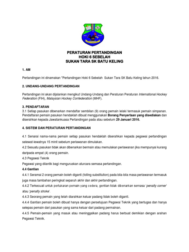 Peraturan Pertandingan Hoki SKBK | PDF