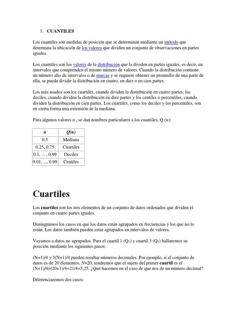 Cuantiles | PDF | Cuantil | Análisis de los datos