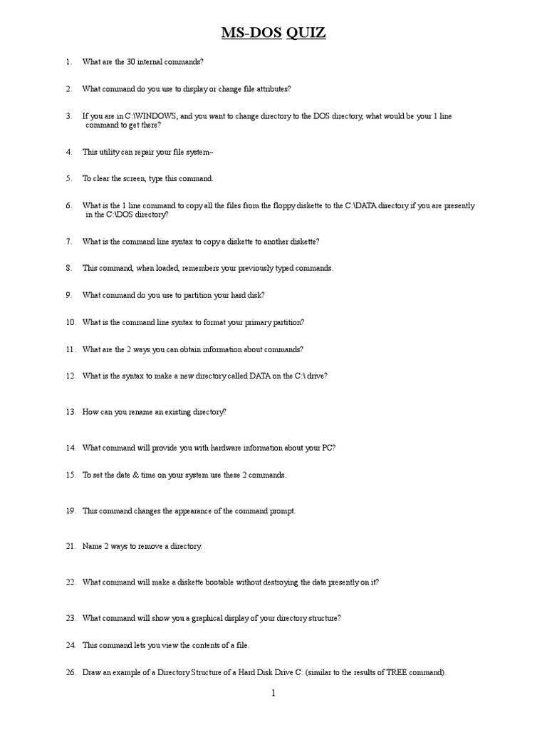 DoS Quiz | PDF | Floppy Disk | Command Line Interface