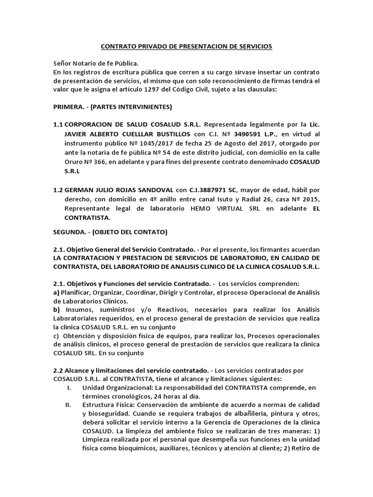 Contrato Laboratorio | Laboratorios | Negocios