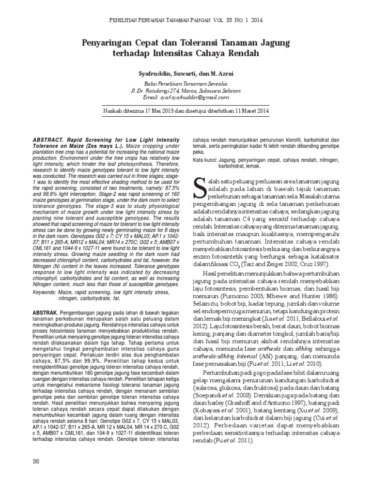 Rapid Screening and Physiological Mechanisms of Low Light Intensity ...