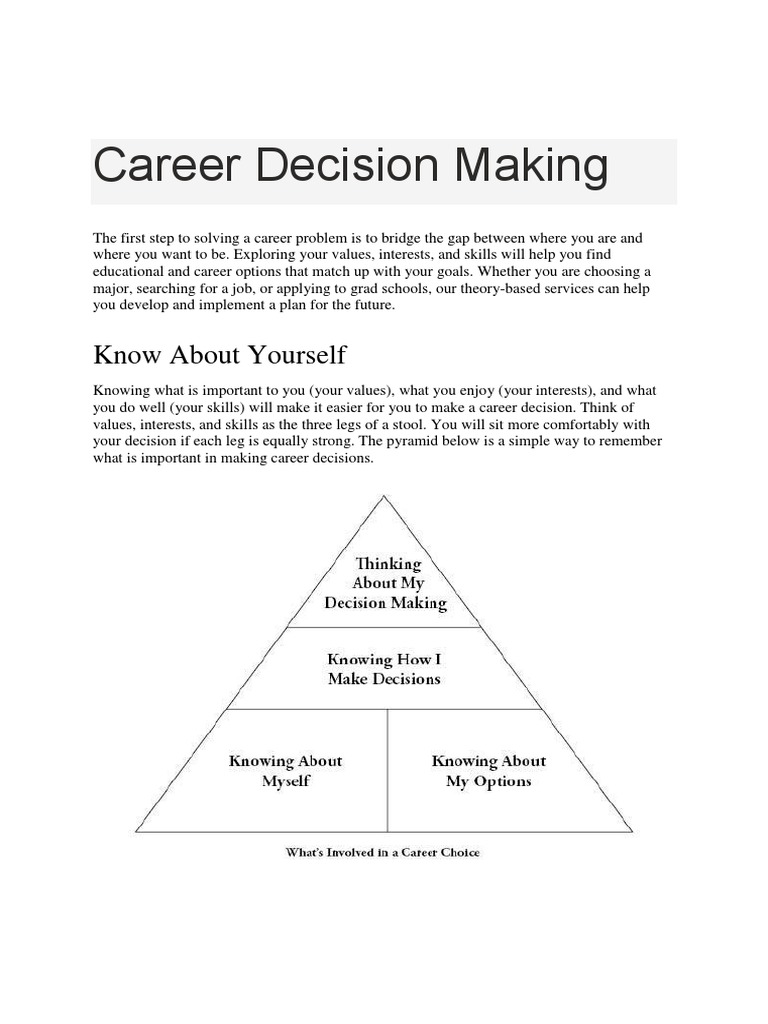 Career Decision Making Guide | PDF | Emergence | Neuropsychological ...