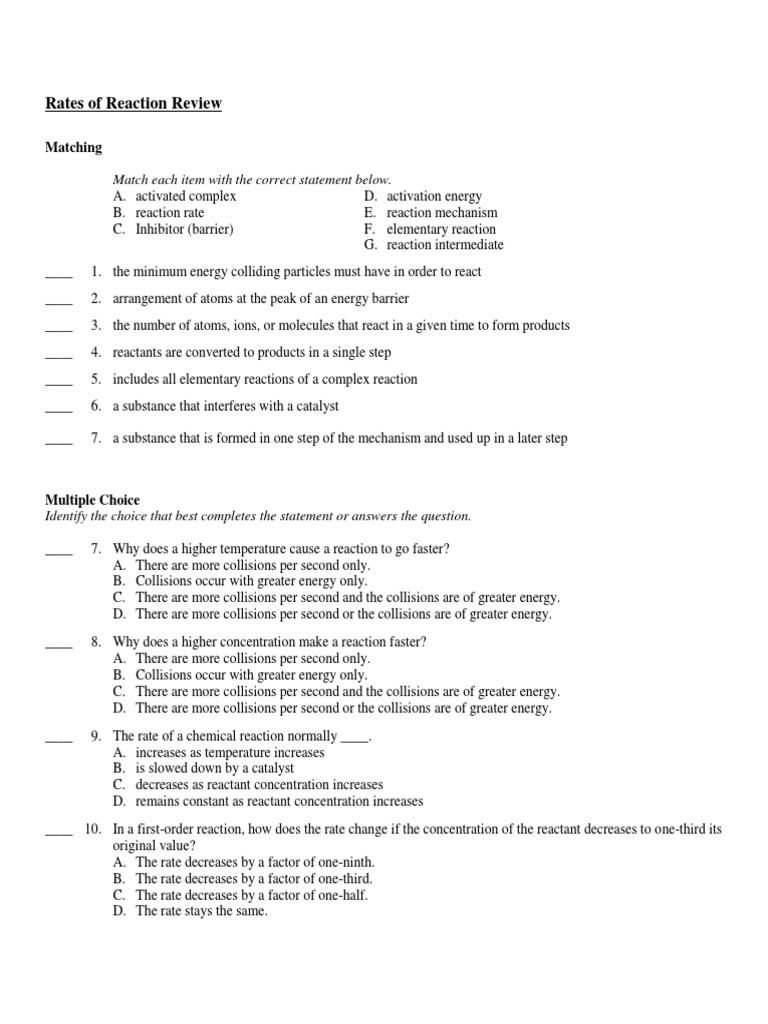4 Rates of Reaction Review With Answers | PDF | Reaction Rate ...
